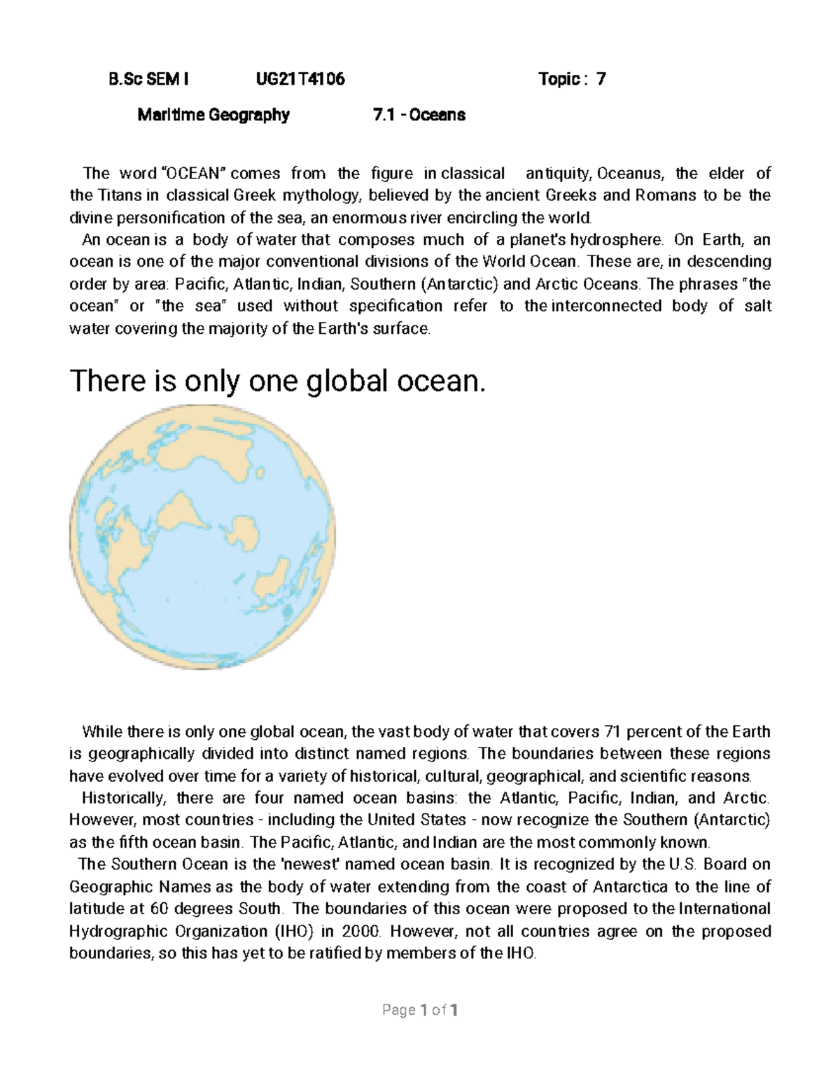7.1 Oceans ( terrestrial navigation) - B. S c S E MI U G 2 1 T 4 1 0 6 ...
