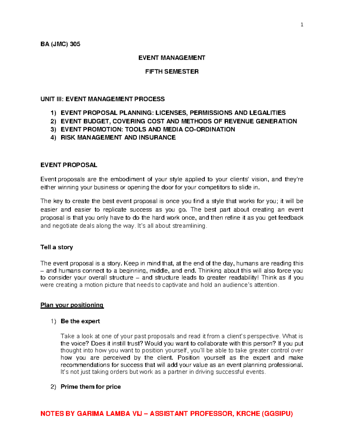 Event management u3 - BA (JMC) 305 EVENT MANAGEMENT FIFTH SEMESTER UNIT ...