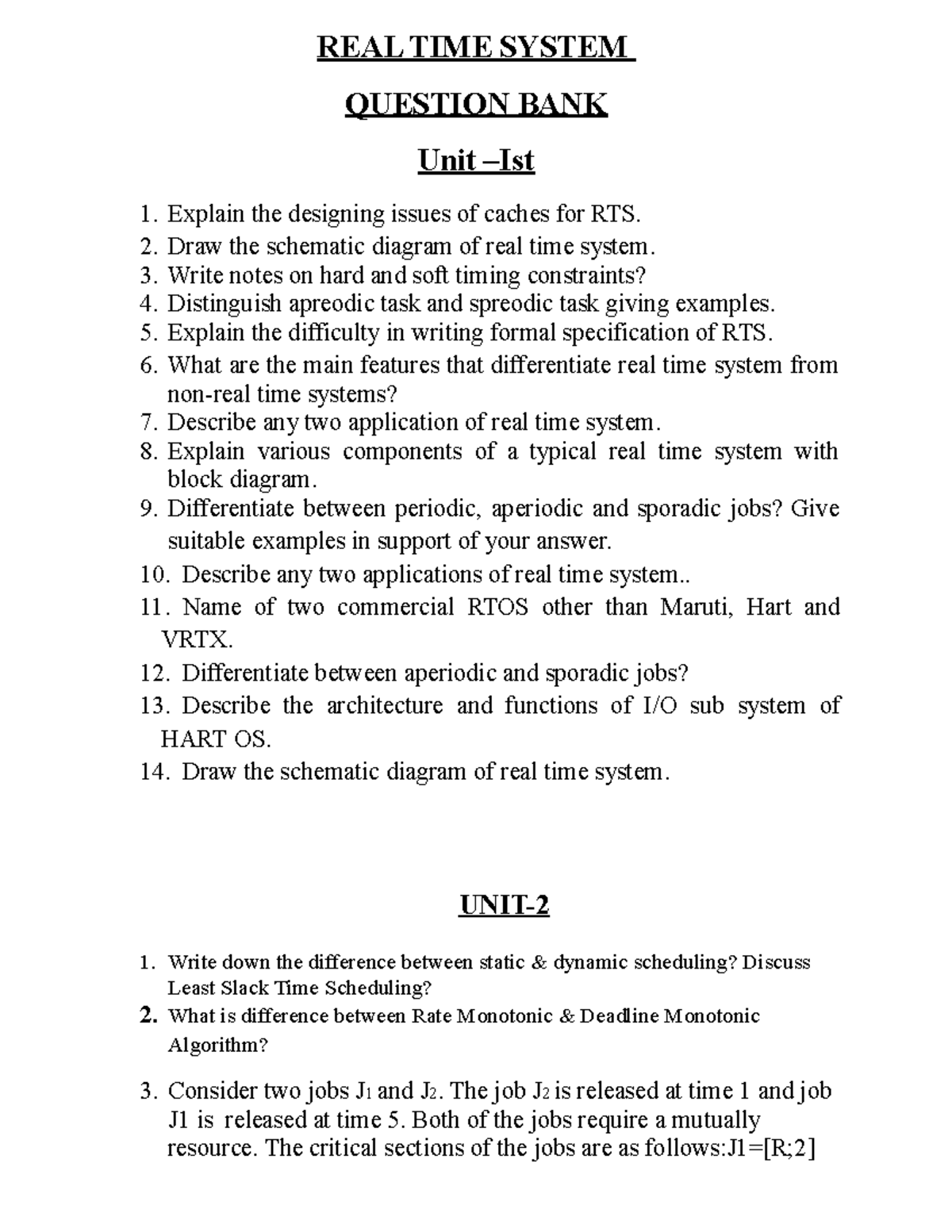 QS - NOTES - REAL TIME SYSTEM QUESTION BANK Unit –Ist 1. Explain the ...