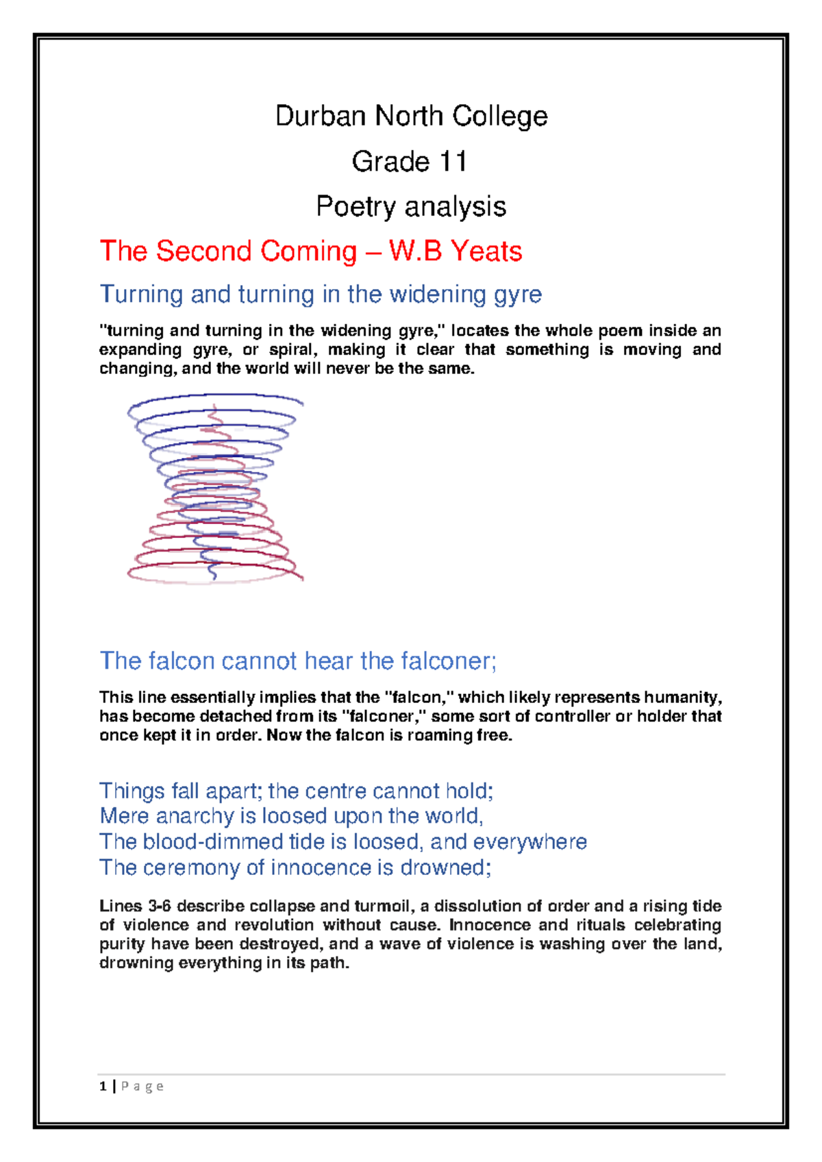 THE Second Coming GR11 POEM - Durban North College Grade 11 Poetry ...