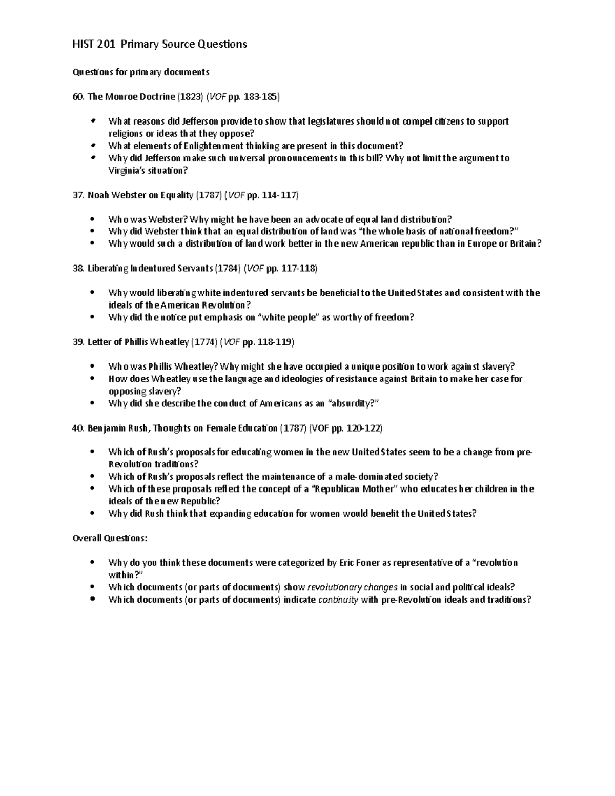 Questions for The Revolution Within primary documents - HIST 201 ...