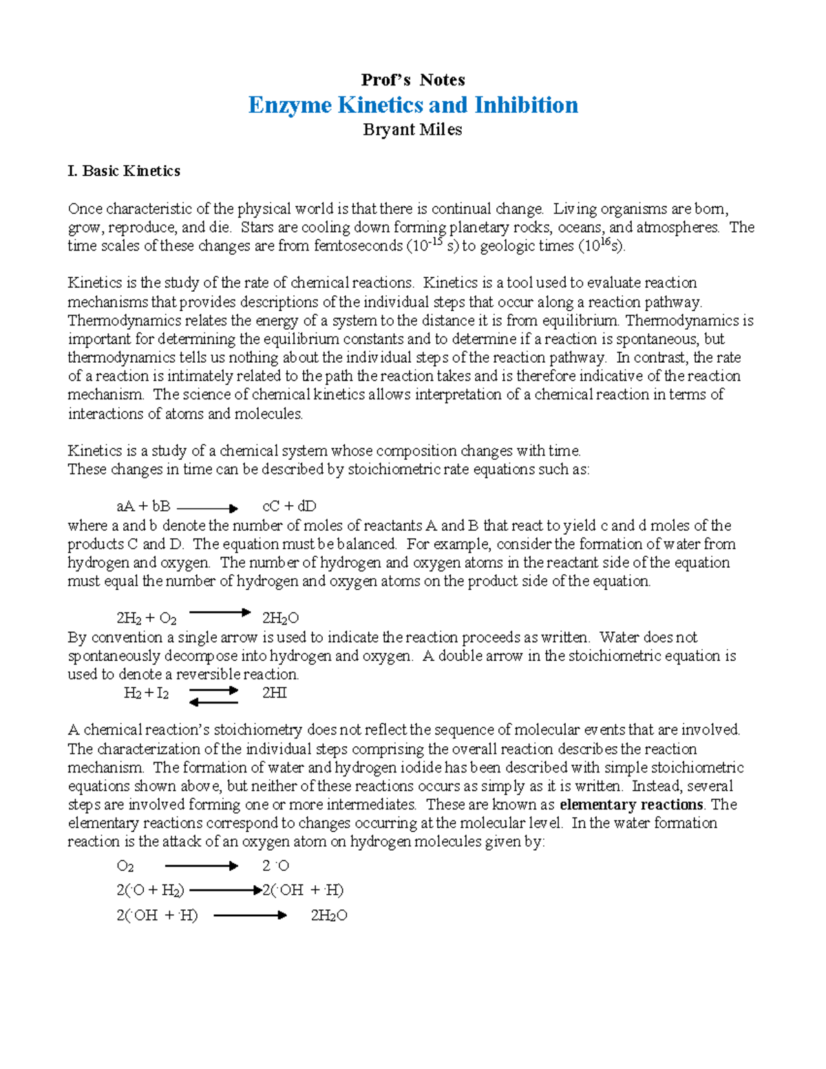 Enzymekineticspfn - Exam 3 Enzyme Kinetics Professor Notes - Prof’s ...