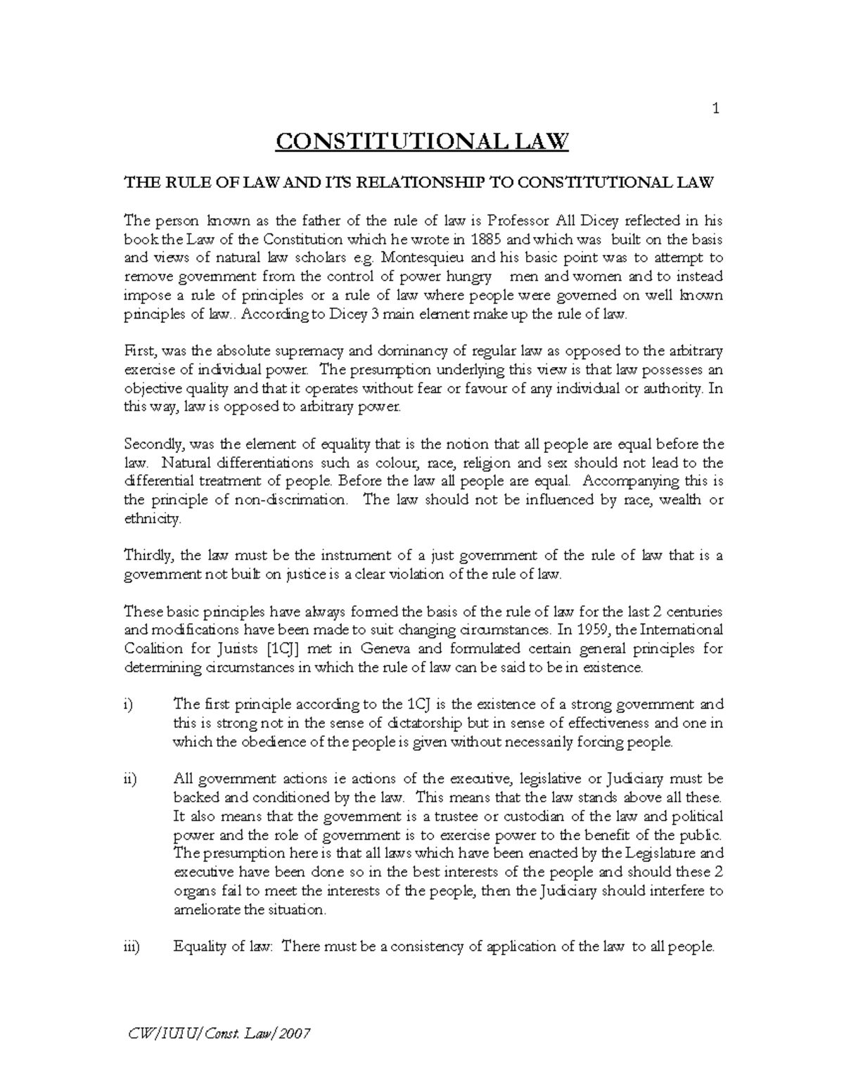 Constitutional LAW Notes UMU - 1 CONSTITUTIONAL LAW THE RULE OF LAW AND ...