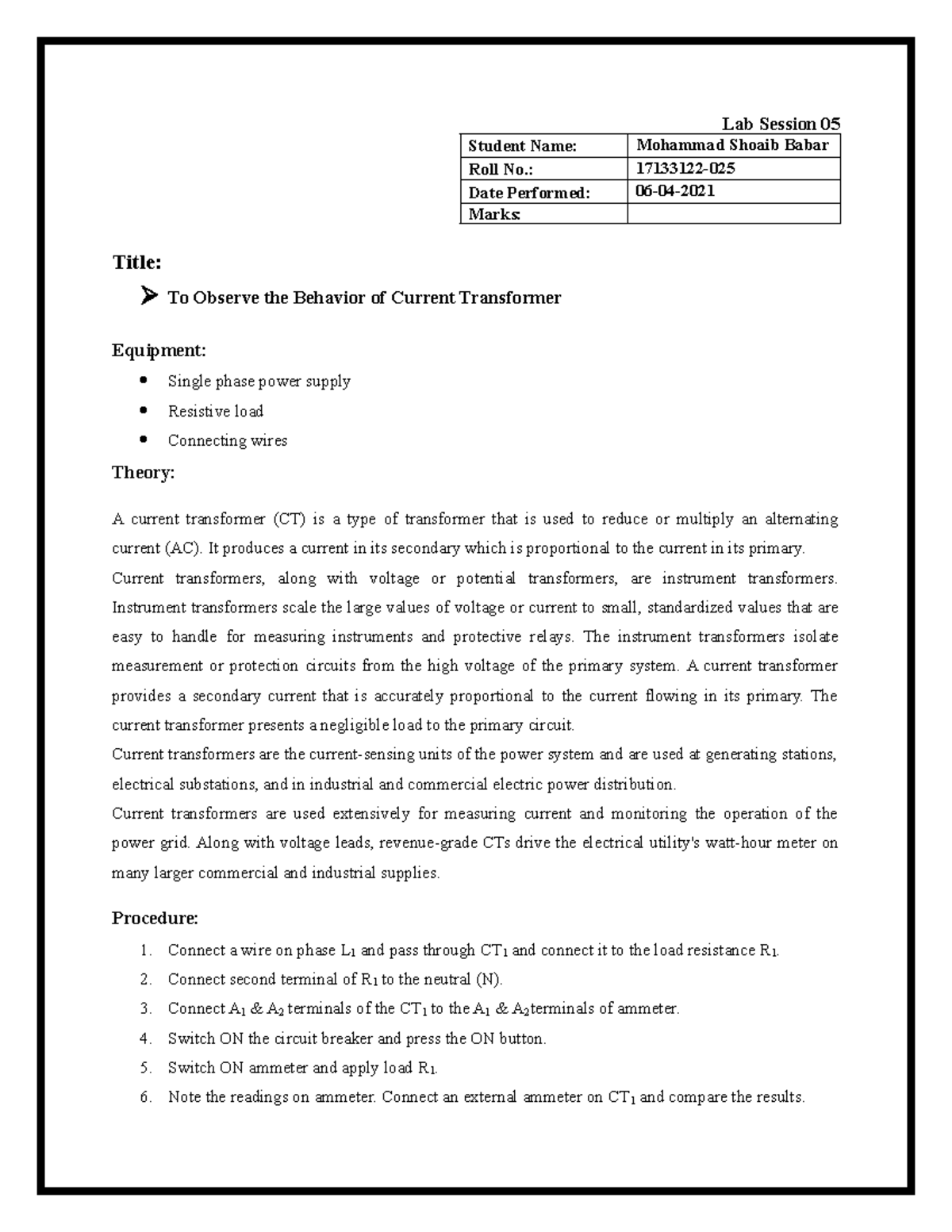 Lab # 05 - sdsd - Lab Session 05 Student Name: Mohammad Shoaib Babar Roll No.: 17133122- Date ...