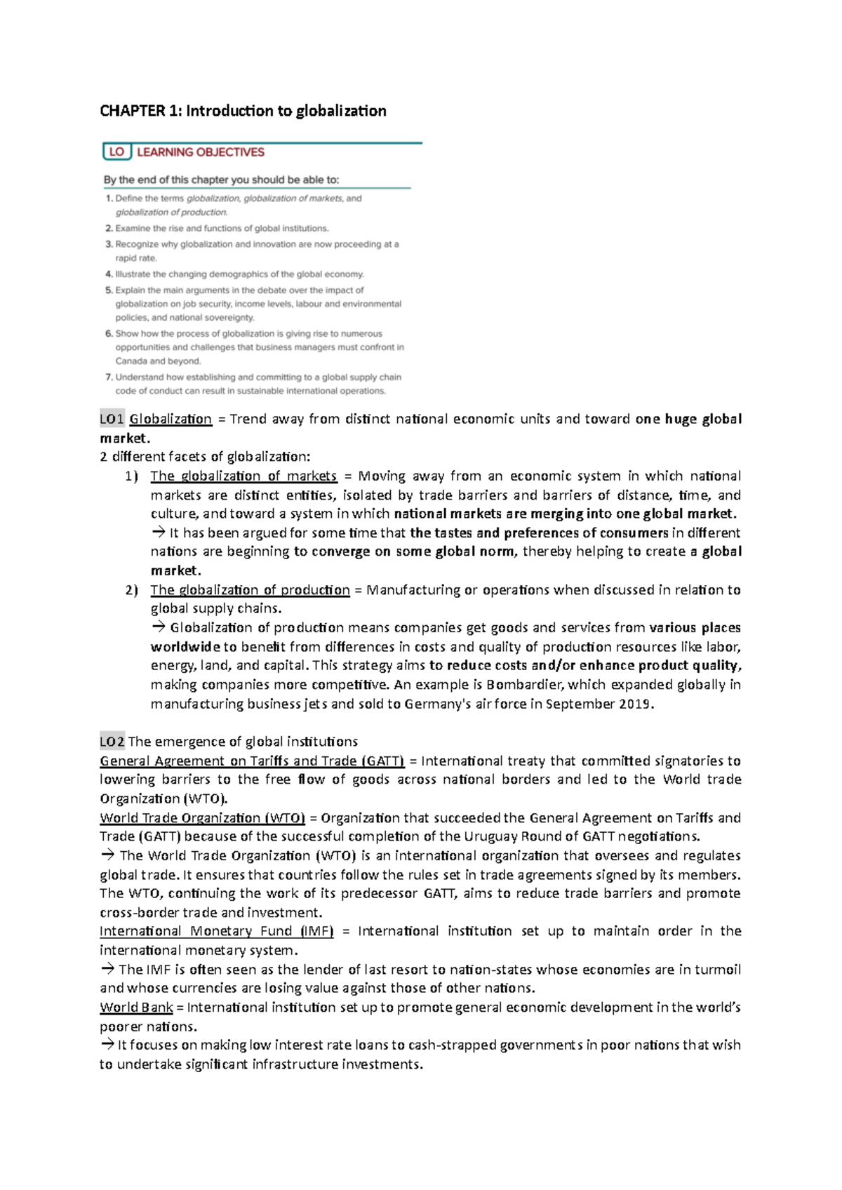 Chapter 1 - Summary Global Business Today - CHAPTER 1: Introduc3on to globaliza3on LO1 Globaliza ...