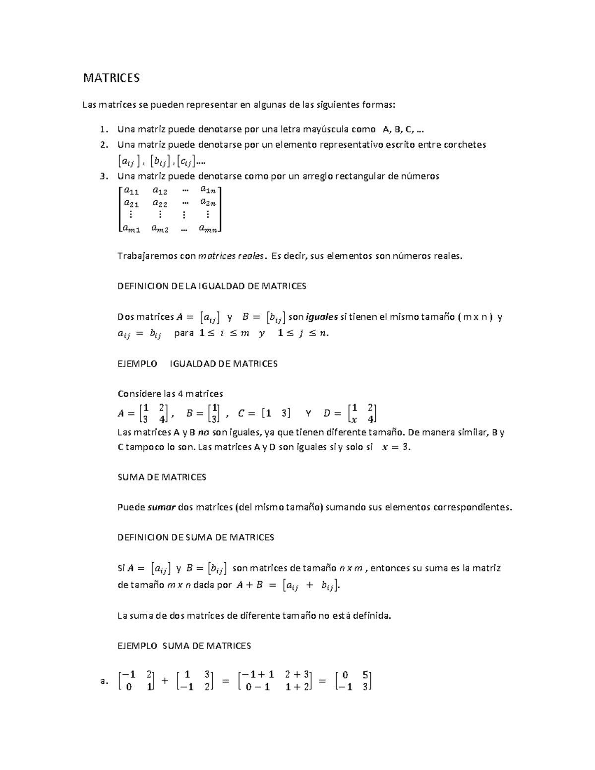 (T) Matrices - MATRICES Las matrices se pueden representar en algunas ...