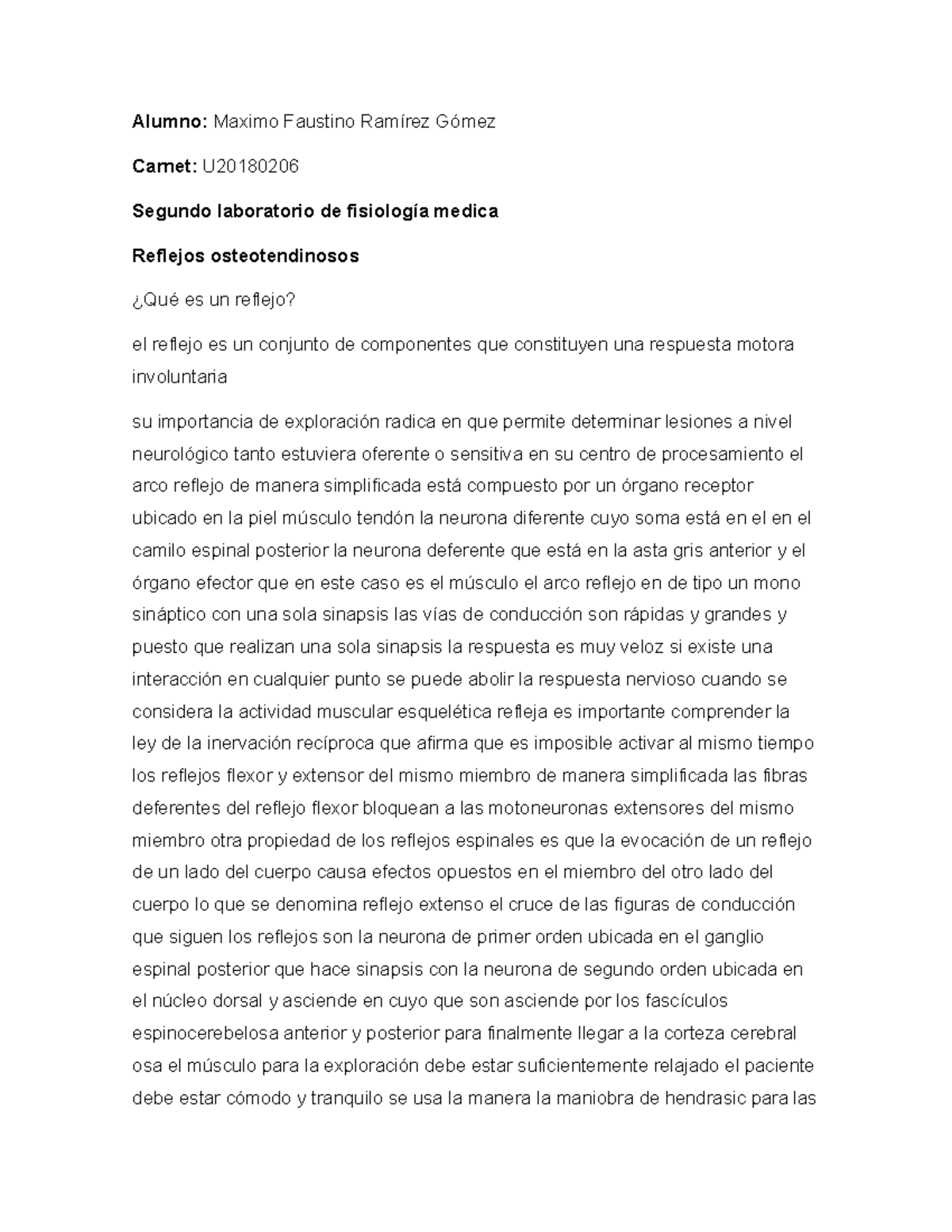 REFLEJOS OSTEOTENDINOSOS; neuro anatomía de baar - Alumno: Maximo ...