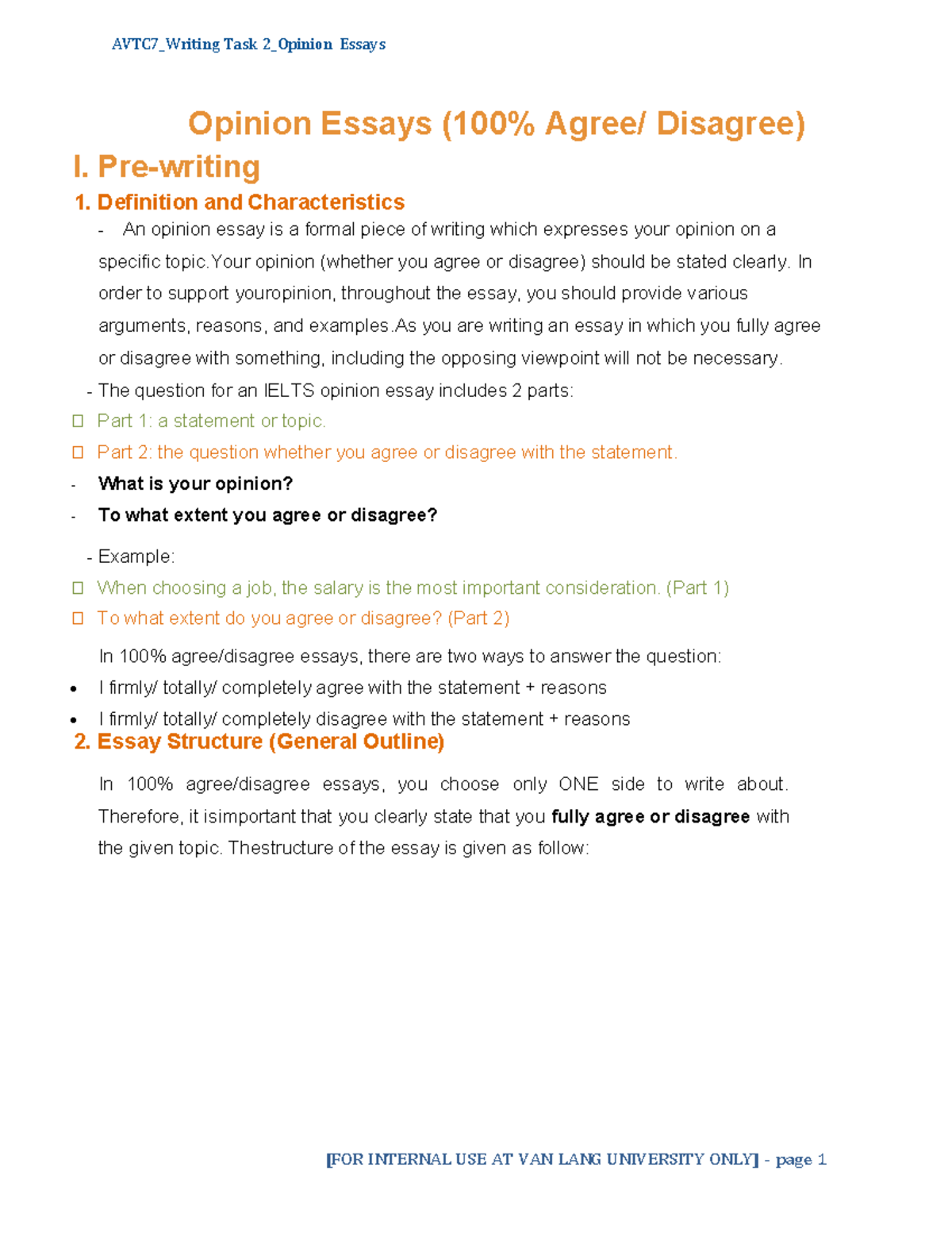 L8. Writing 3 - Task 2 - Opinion Essay - Before class - Opinion Essays ...