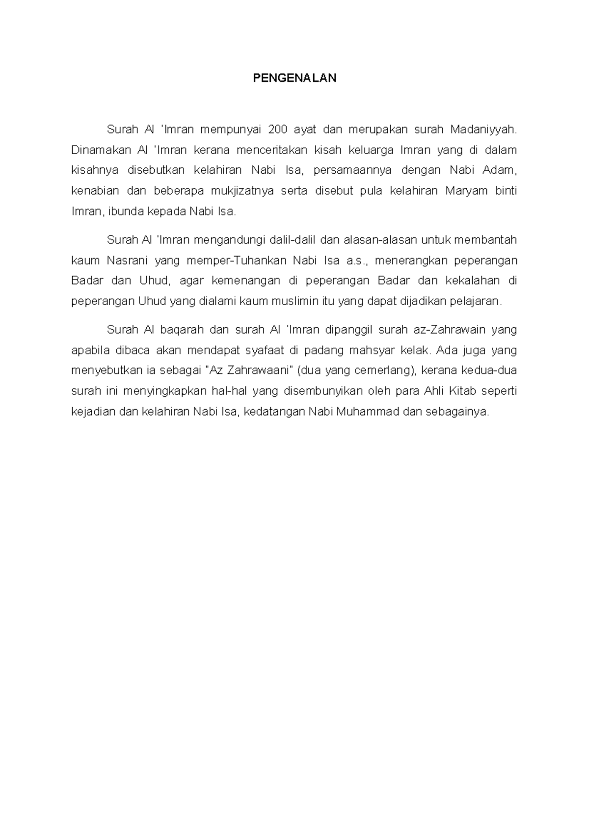 Analisa ayat al karim - PENGENALAN Surah Al ‘Imran mempunyai 200 ayat ...