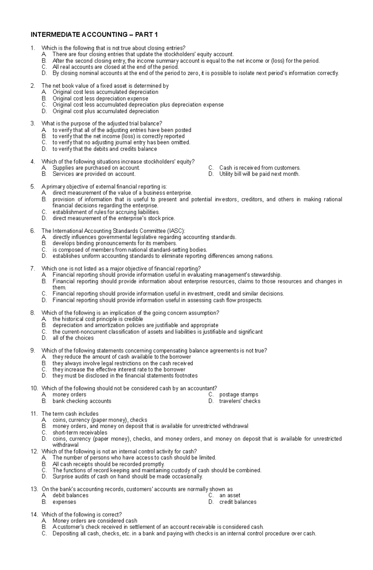 Sample/practice exam 2020, questions - INTERMEDIATE ACCOUNTING – PART 1 ...