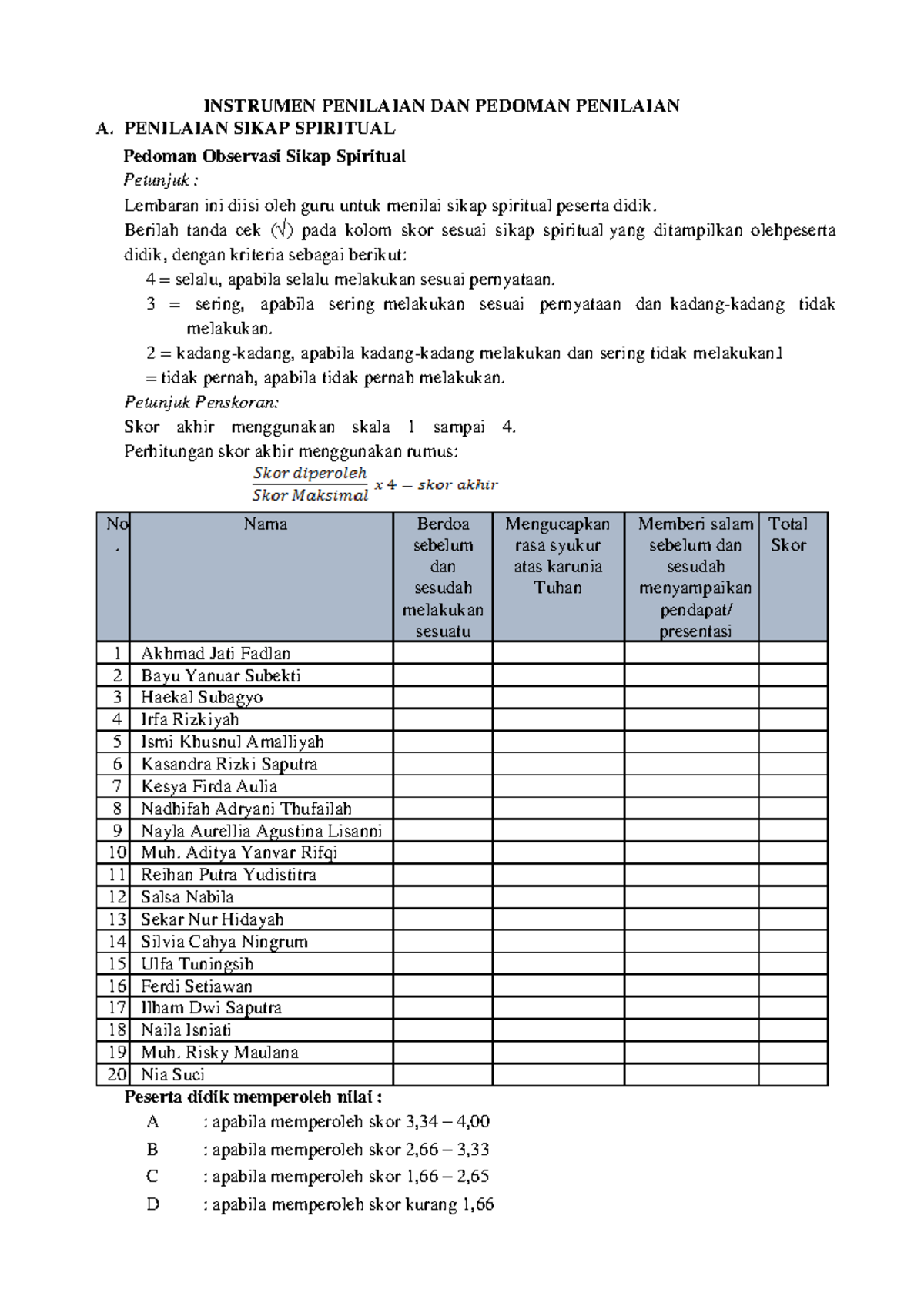 Rencana Aksi 2 Dewi Khodijah (Pert 1) form penilaian - INSTRUMEN ...