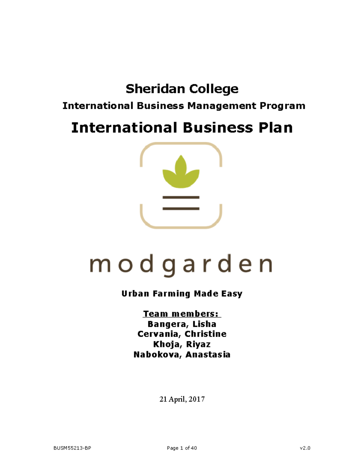 Modgarden Business Plan V2 - Sheridan College International Business ...