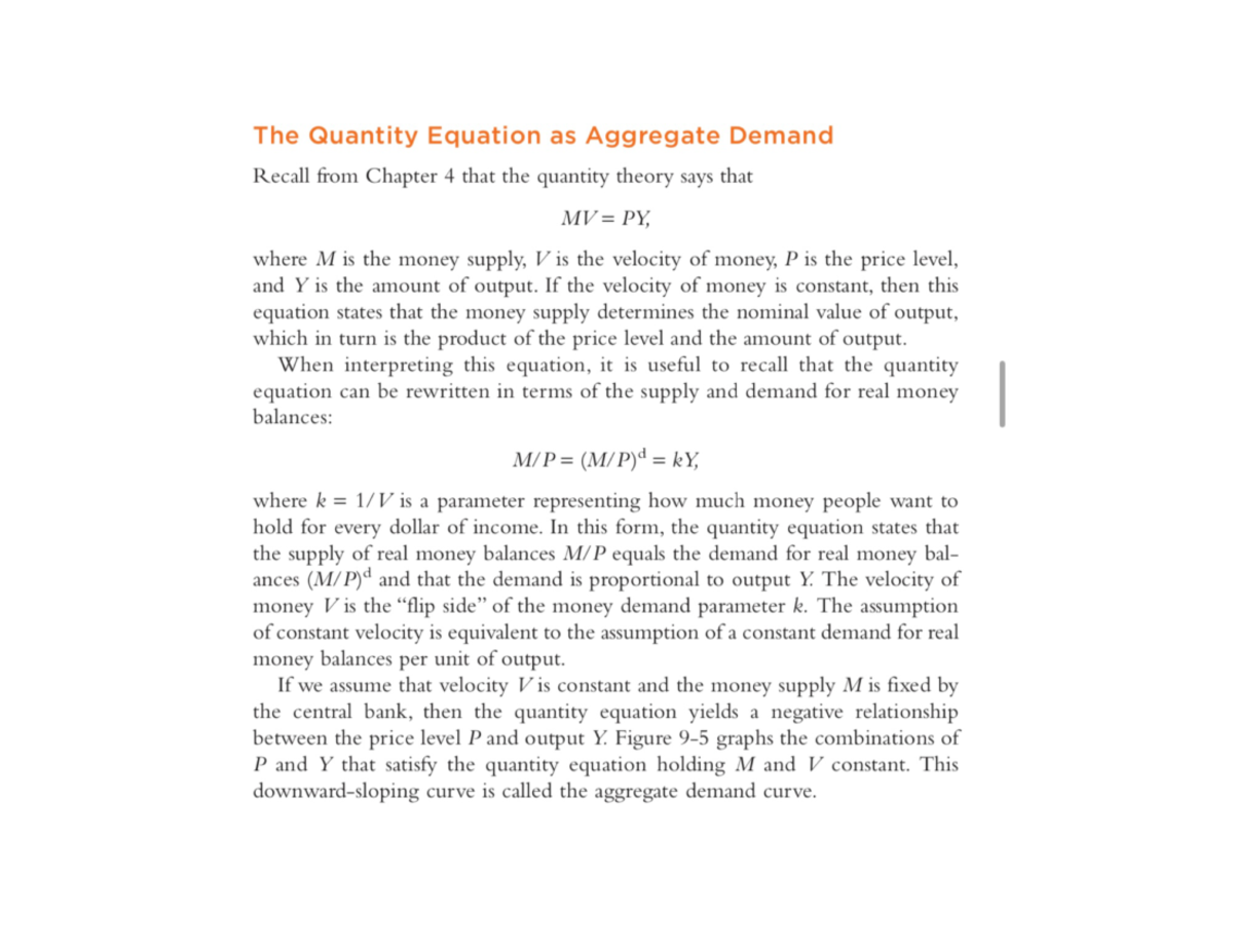 The Quantity Equation as Aggregate Demand - MACRO ECONOMICS - Studocu