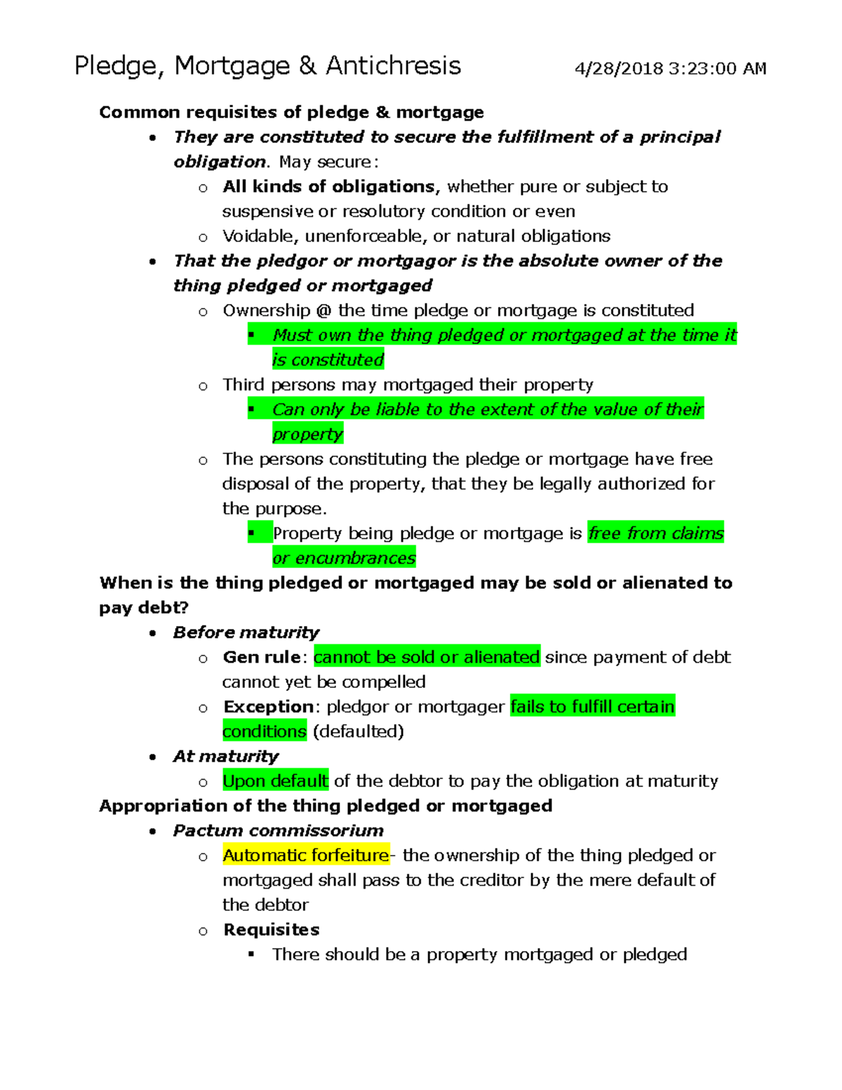 Pledge mortgage antichrises docx - Pledge, Mortgage & Antichresis 4/28 ...