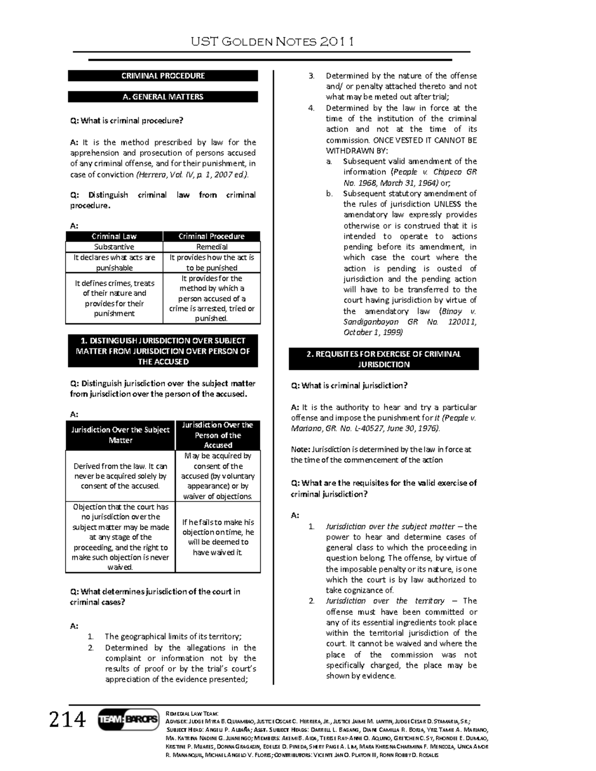 UST Golden Notes Criminal Procedure - UST GOLDEN NOTES 2011 214 ...