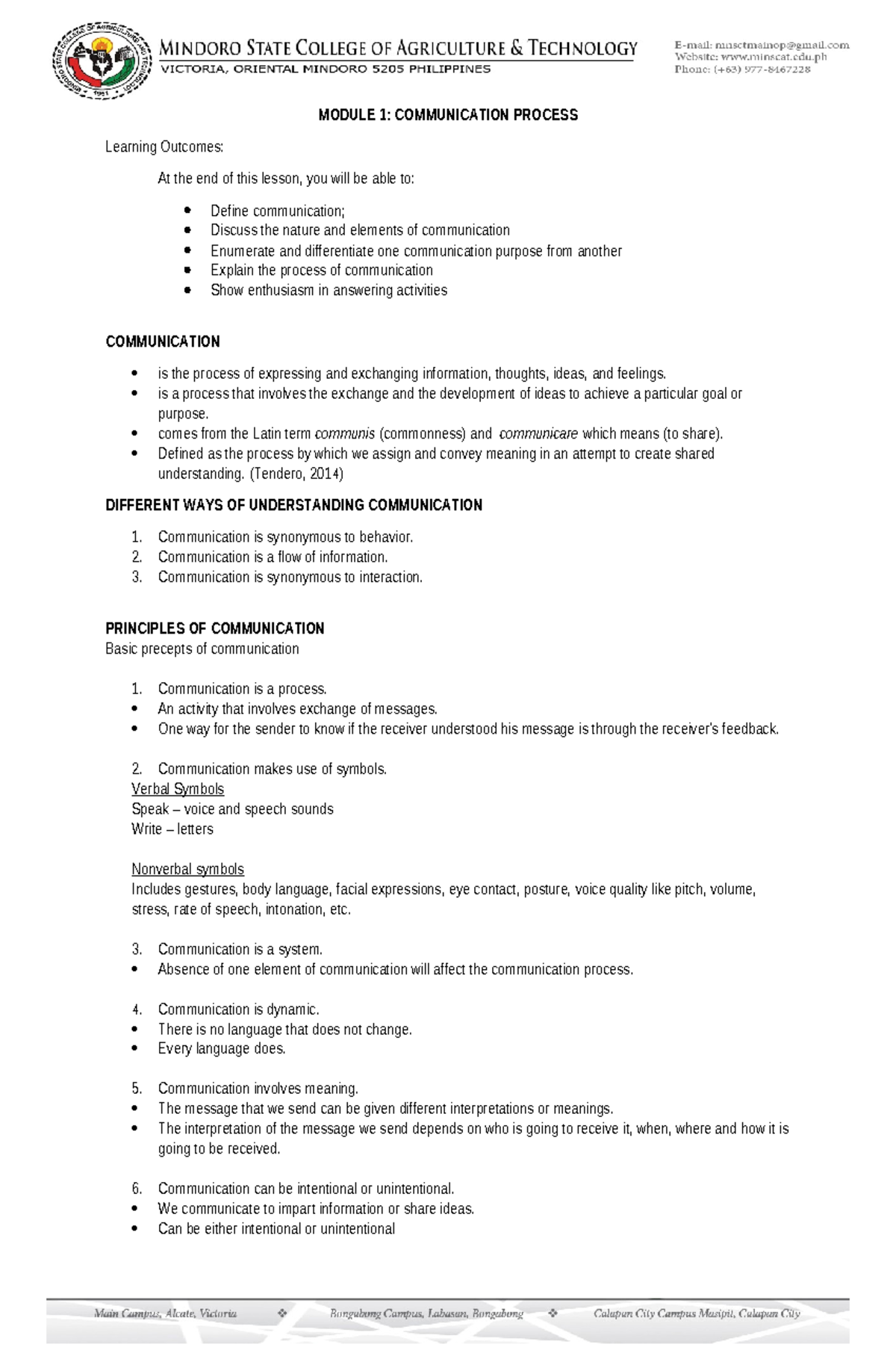 Module 1 Communication Process 110106 - MODULE 1: COMMUNICATION PROCESS ...