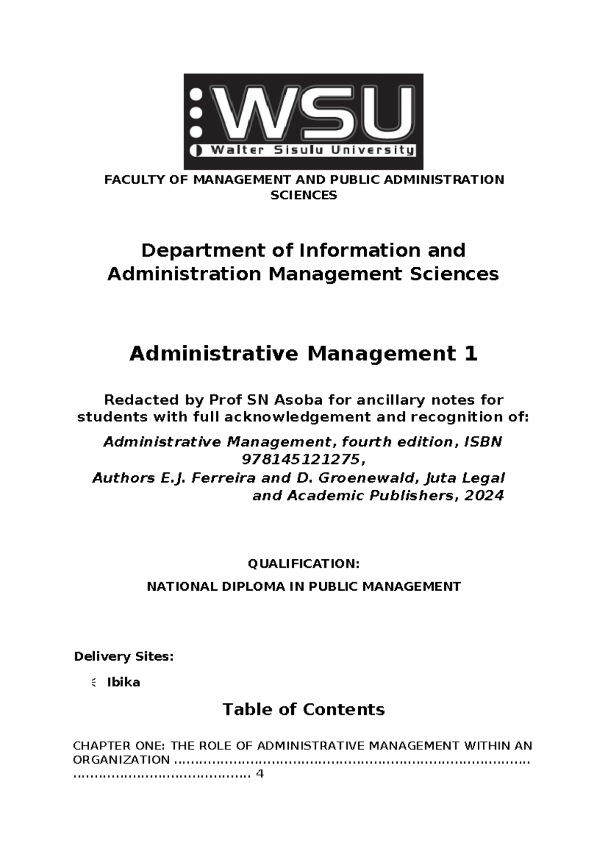 Admin Management Chapters 1 2 AND 3 Summarised - FACULTY OF MANAGEMENT ...