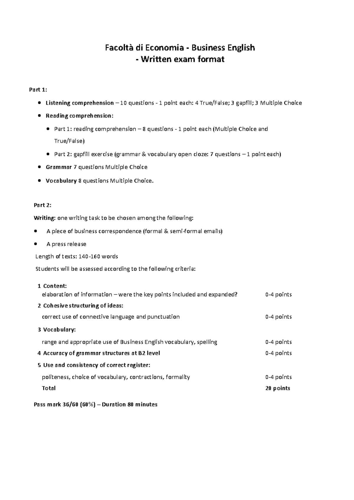 Business English Written exam format 01 - Facoltà di Economia ...