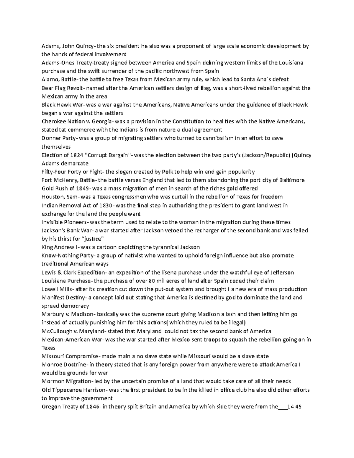 Study guide - Adams, John Quincy- the six president he also was a ...