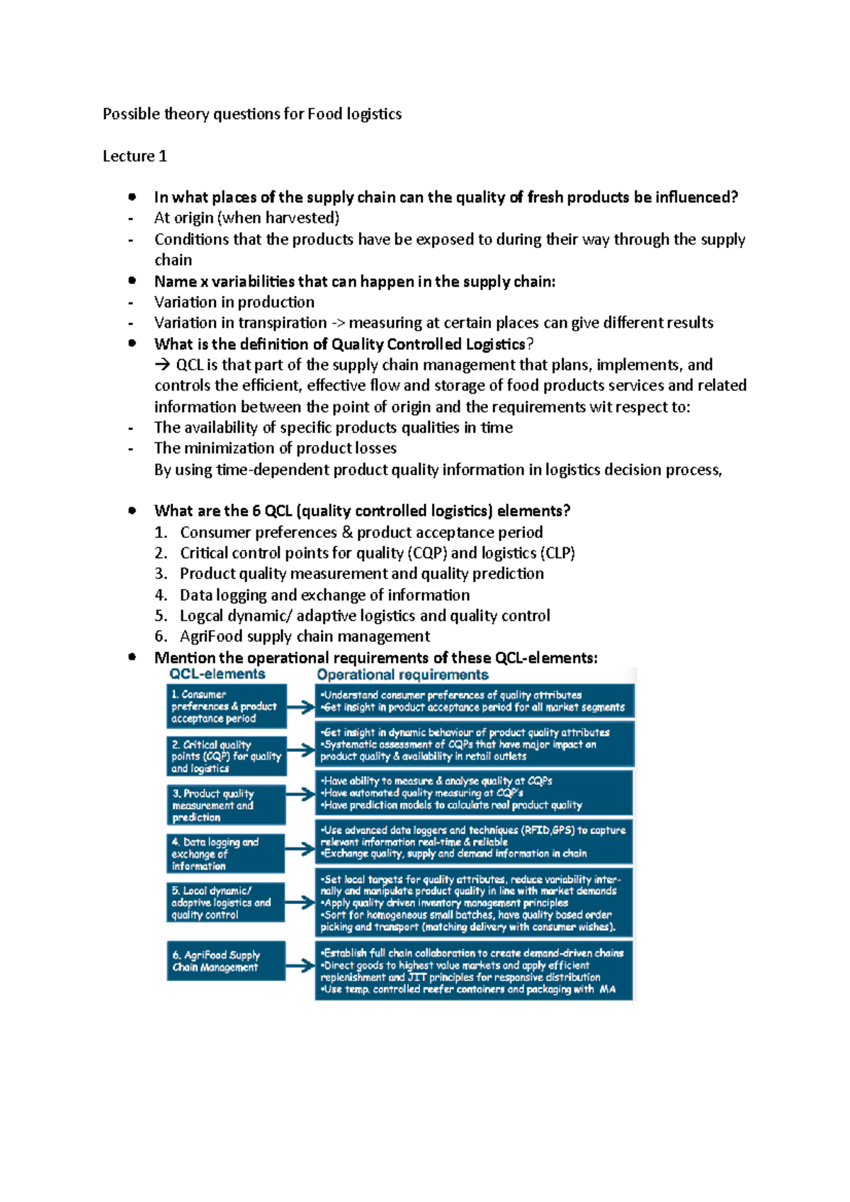 Theory questions for Food logistics 2 - Possible theory questions for ...