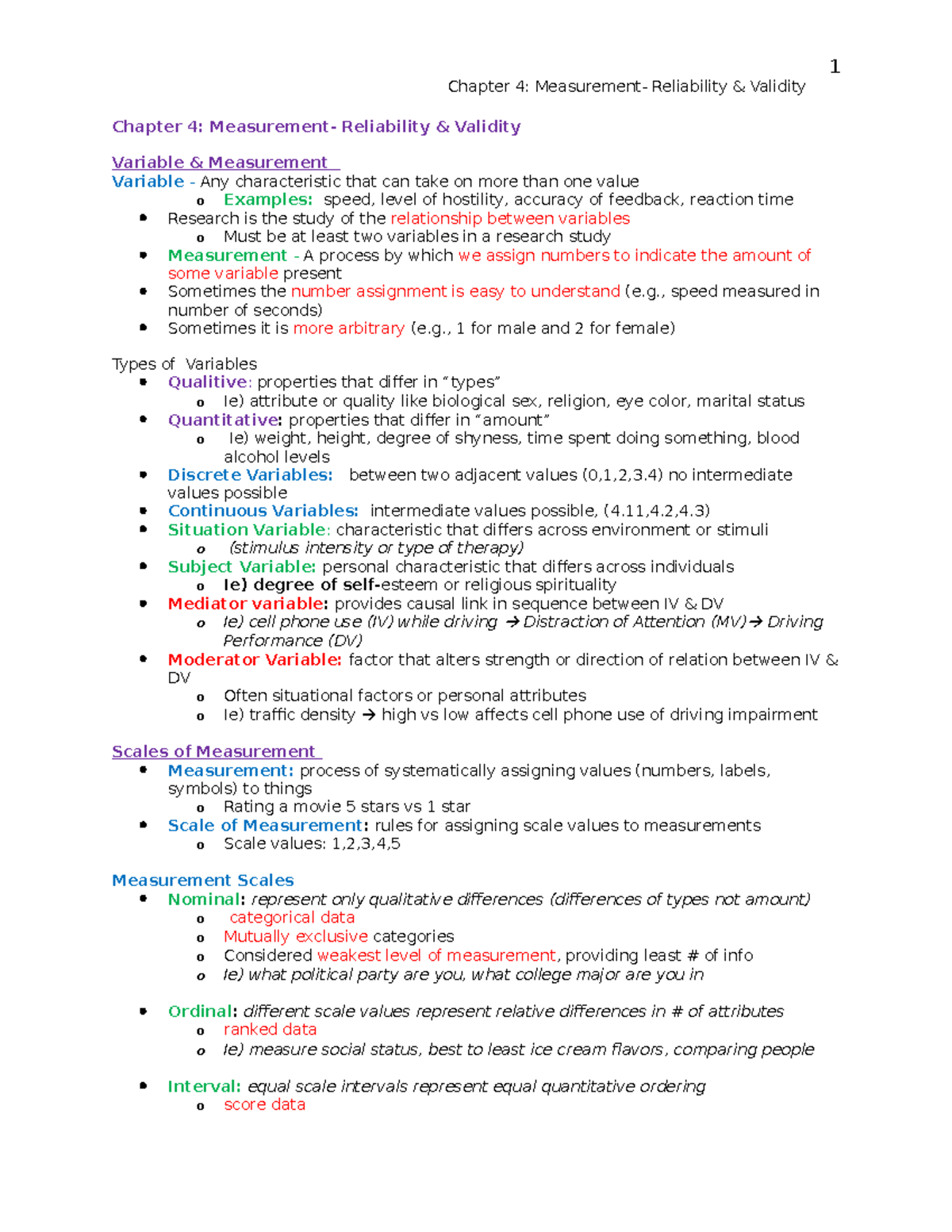 Chapter 4- Measurement- Reliability & Validity - Chapter 4: Measurement ...