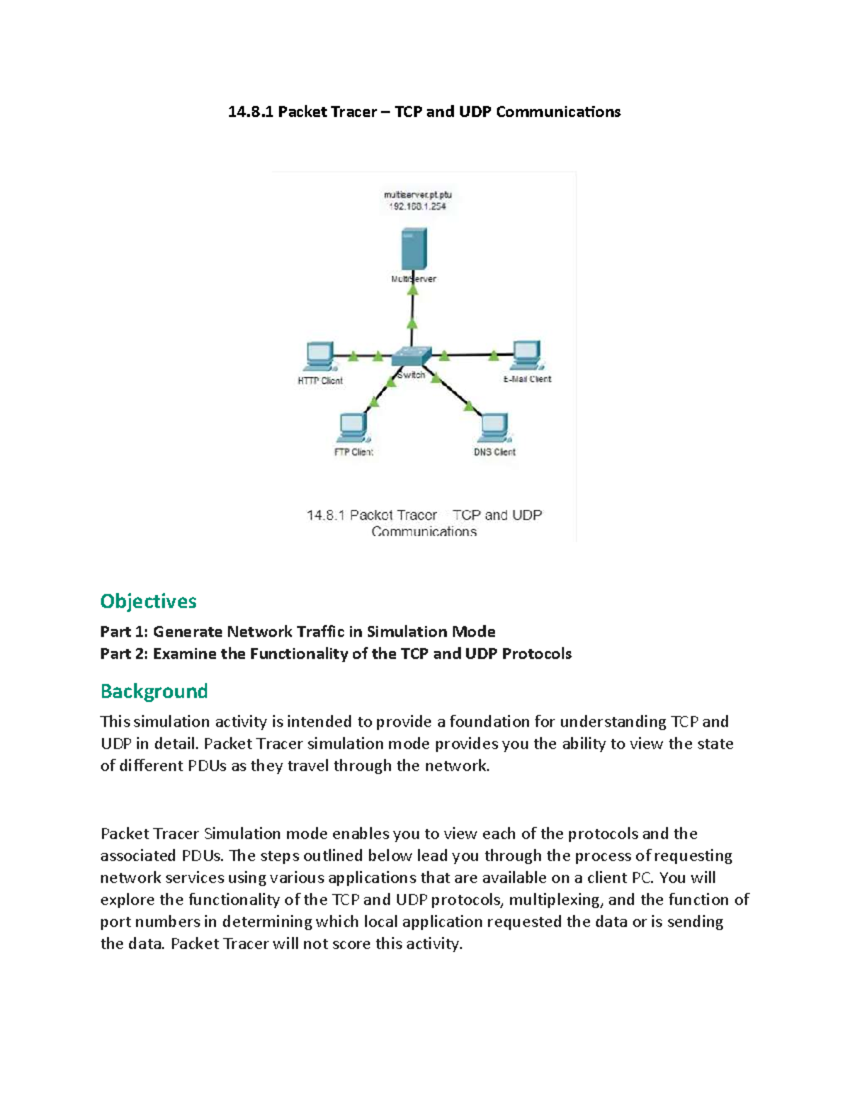 14 8 1 Packet Tracer Tcp And Udp Communications 14 8 Packet Tracer