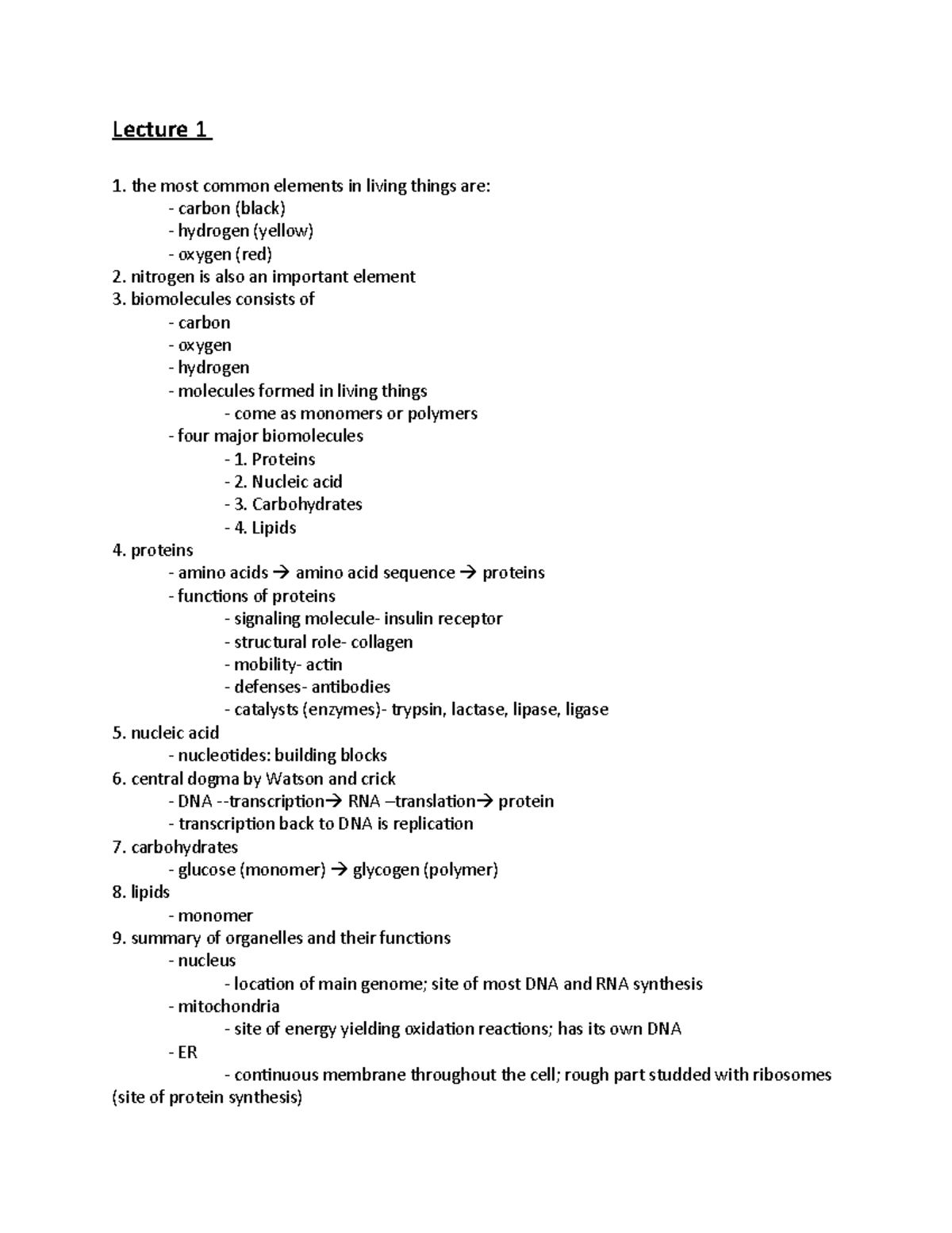 Final exam slides - biochemistry - Lecture 1 the most common elements ...