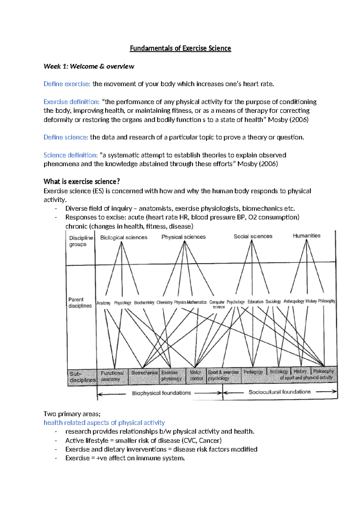 Lecture notes week 1 - Fundamentals of Exercise Science Week 1: Welcome ...