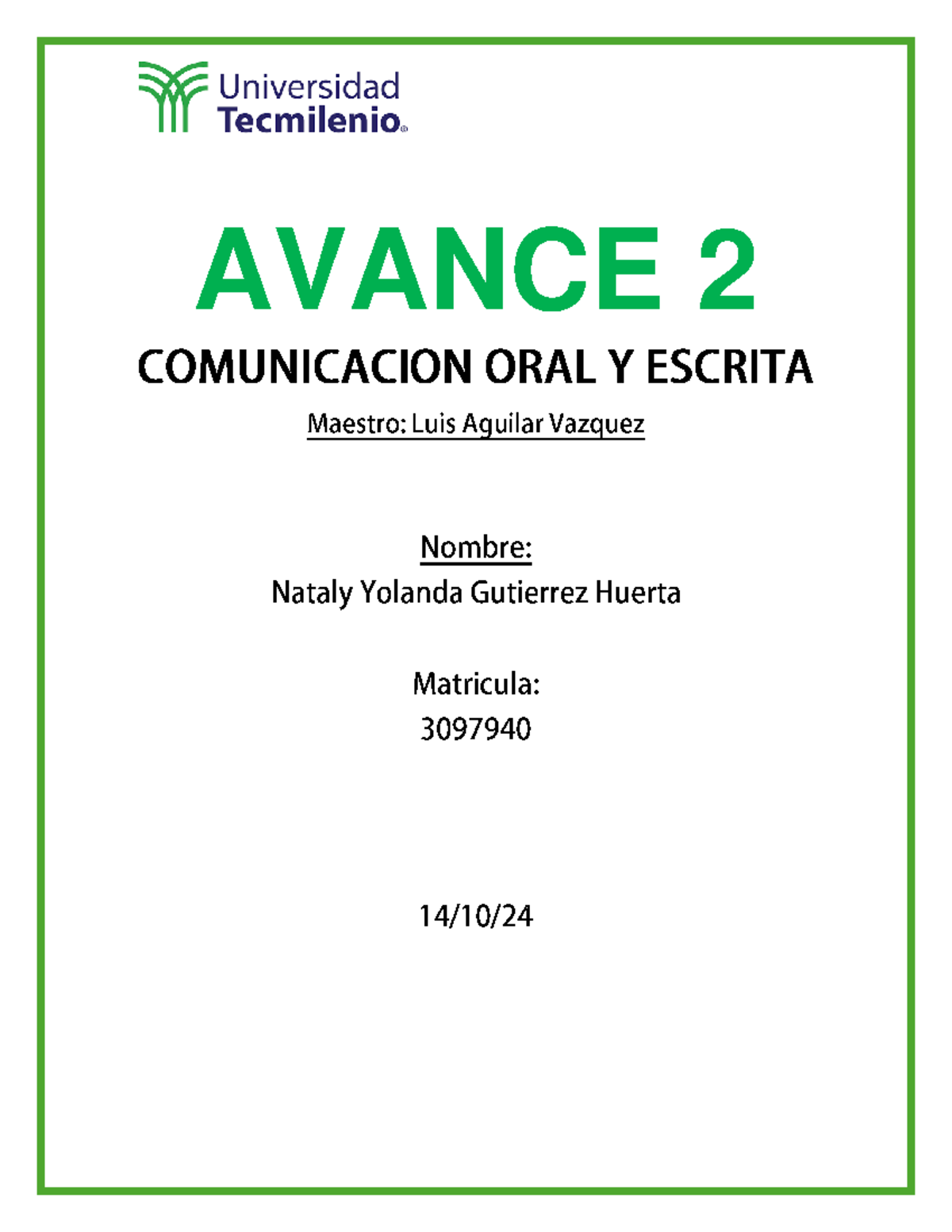 Avance 2 ev2 - gffffffffffff - comunicacion oral y escrita - AVANCE ...