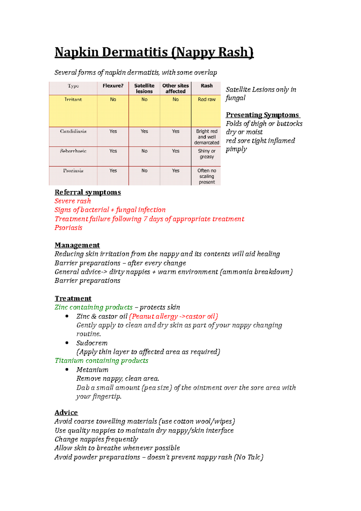 Paeds Notes - Napkin Dermatitis (Nappy Rash) Several forms of napkin ...