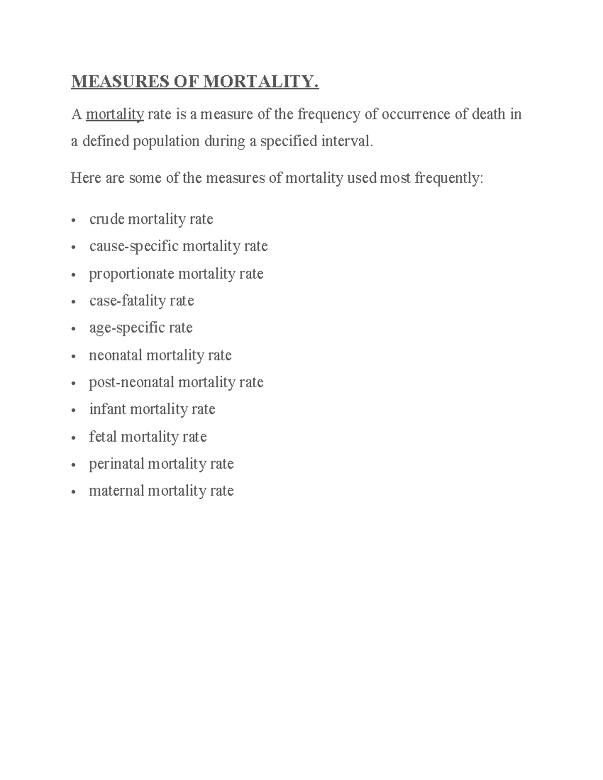 Measures OF Association - MEASURES OF MORTALITY. A mortality rate is a ...
