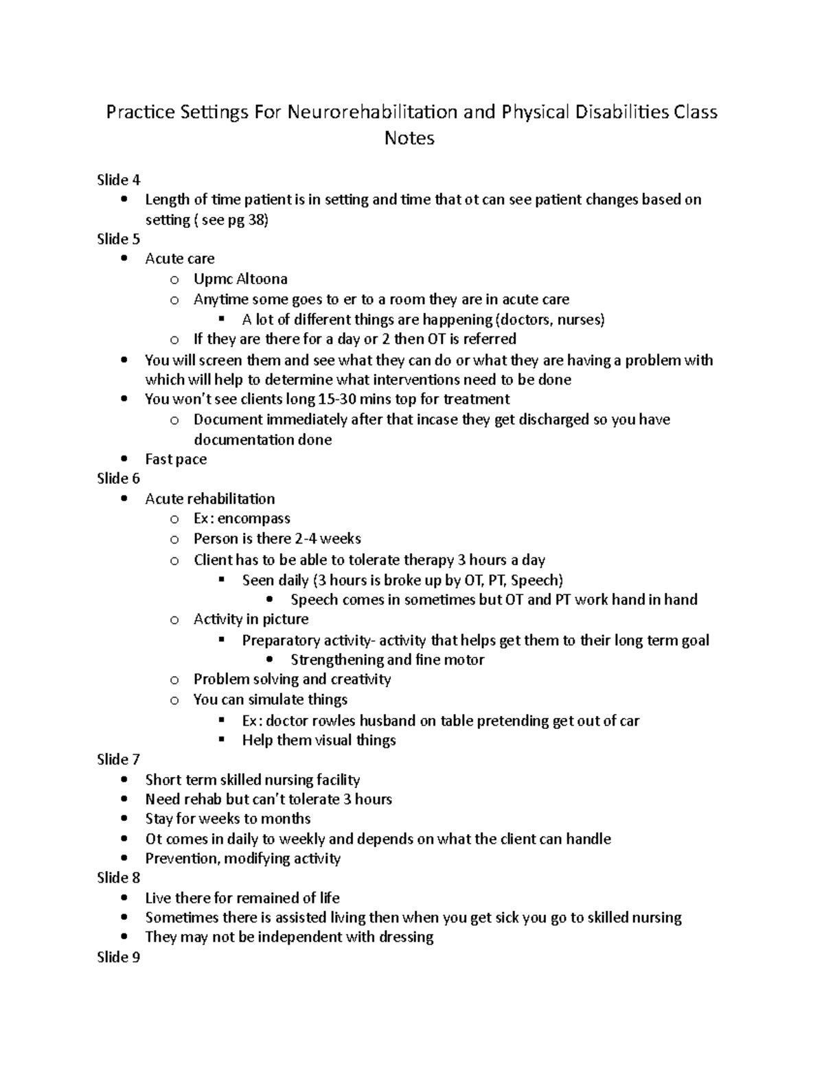 Practice Settings For Neurorehabilitation and Physical Disabilities ...