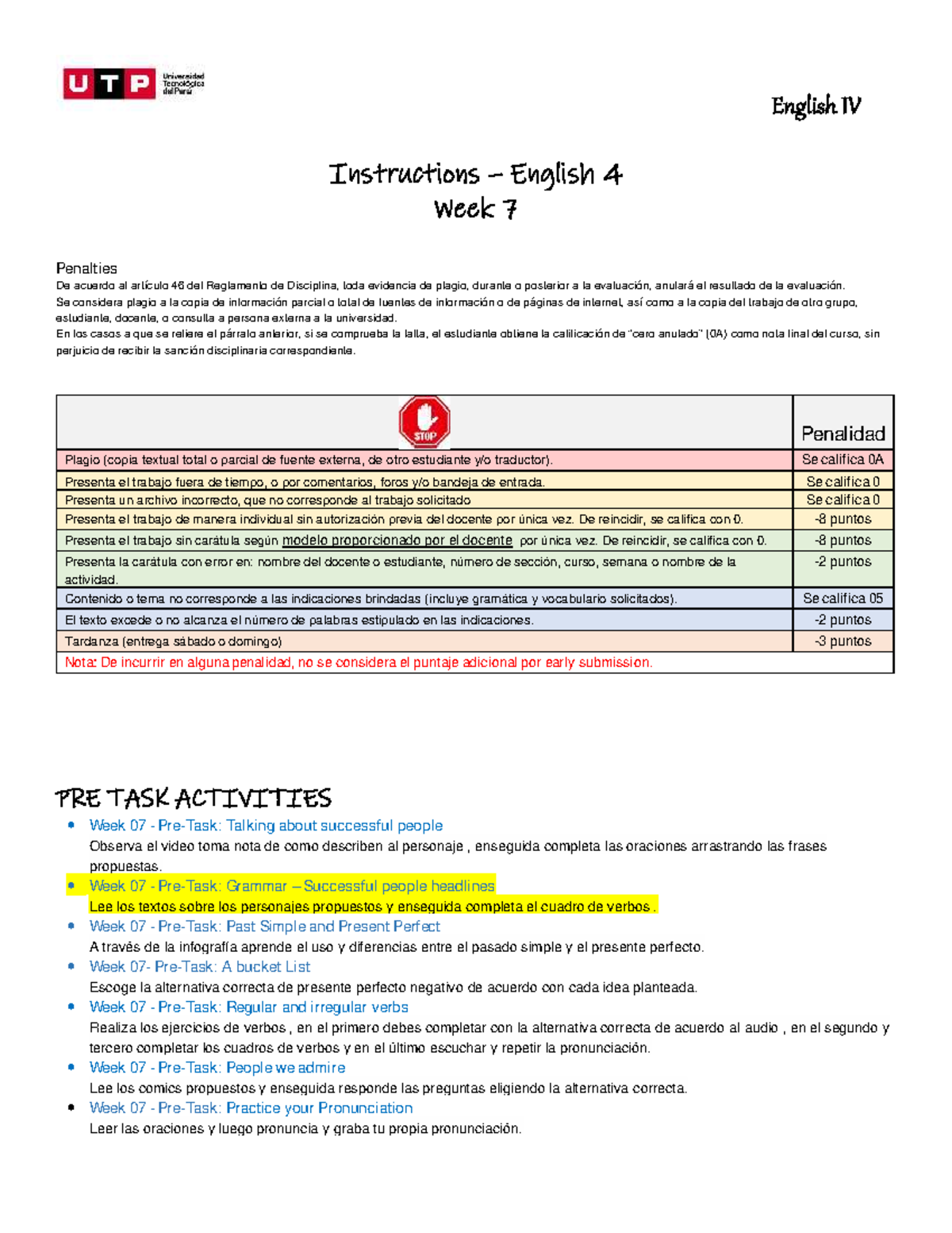 Week 07 - indicaciones para el estudiantes - Ingles 04 - EnglishIV ...