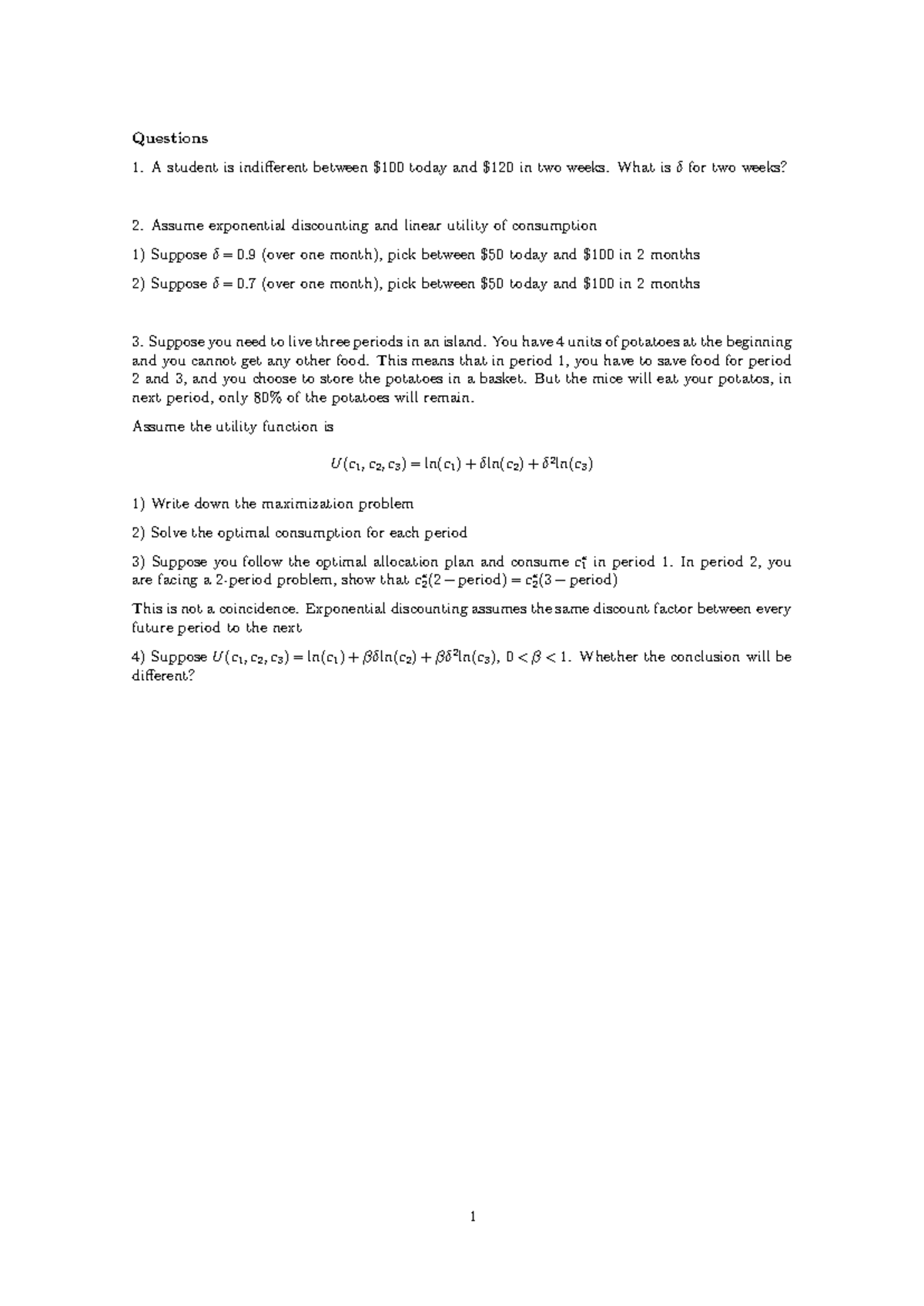 Tutorial 1 Question - tutor1 - Questions A student is indifferent ...