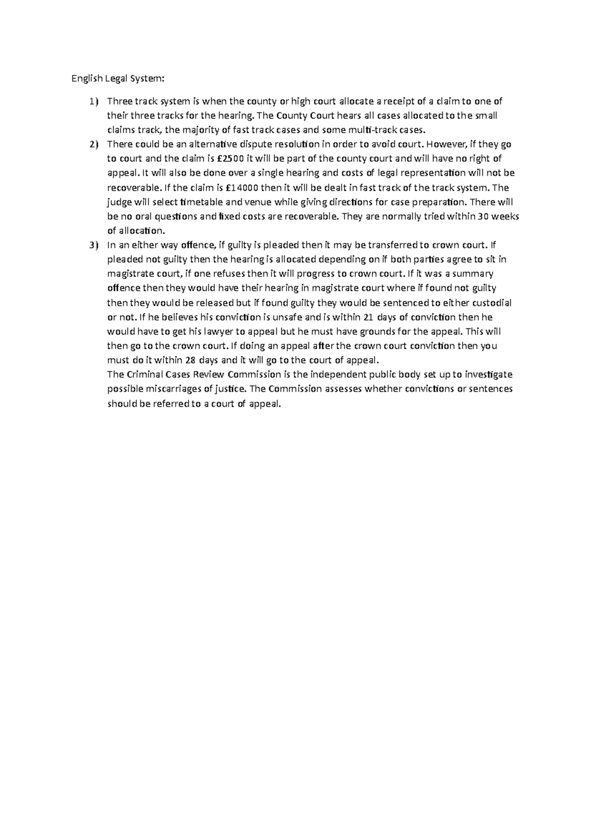 English Legal System Work - English Legal System: Three track system is ...