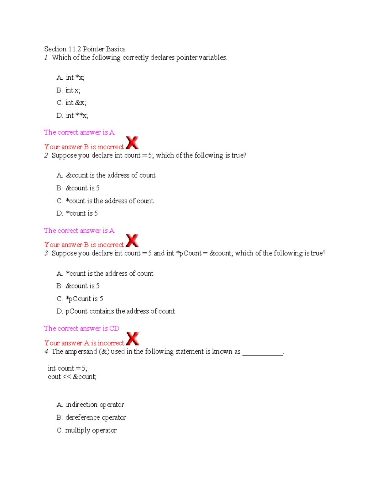 Test 27 April 2018, questions and answers - Section 11 Pointer Basics 1 ...