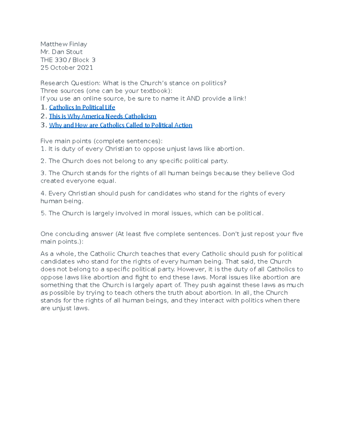 Section C Options Assignment - Matthew Finlay Mr. Dan Stout THE 330 ...