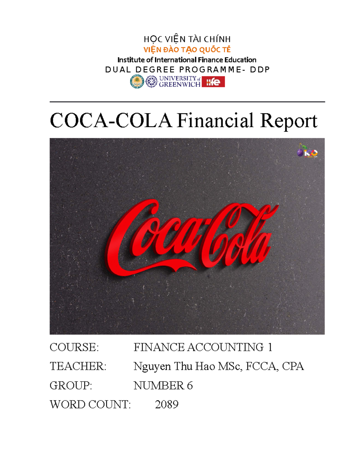 Report-Coca-Cola - Finacial accounting 1 - H ỌC VI ỆN TÀI CHÍNH VI ỆN ...