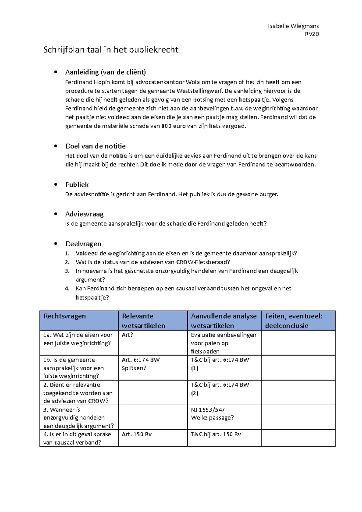 Schrijfplan tentamen taal - Isabelle Wiegmans RV2B Schrijfplan taal in ...