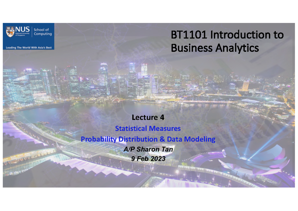 L4 Statistical Measures Prob Dist & Modeling - BBTT1 111001 1 IInnttrroodduuccttiioonn ttoo ...