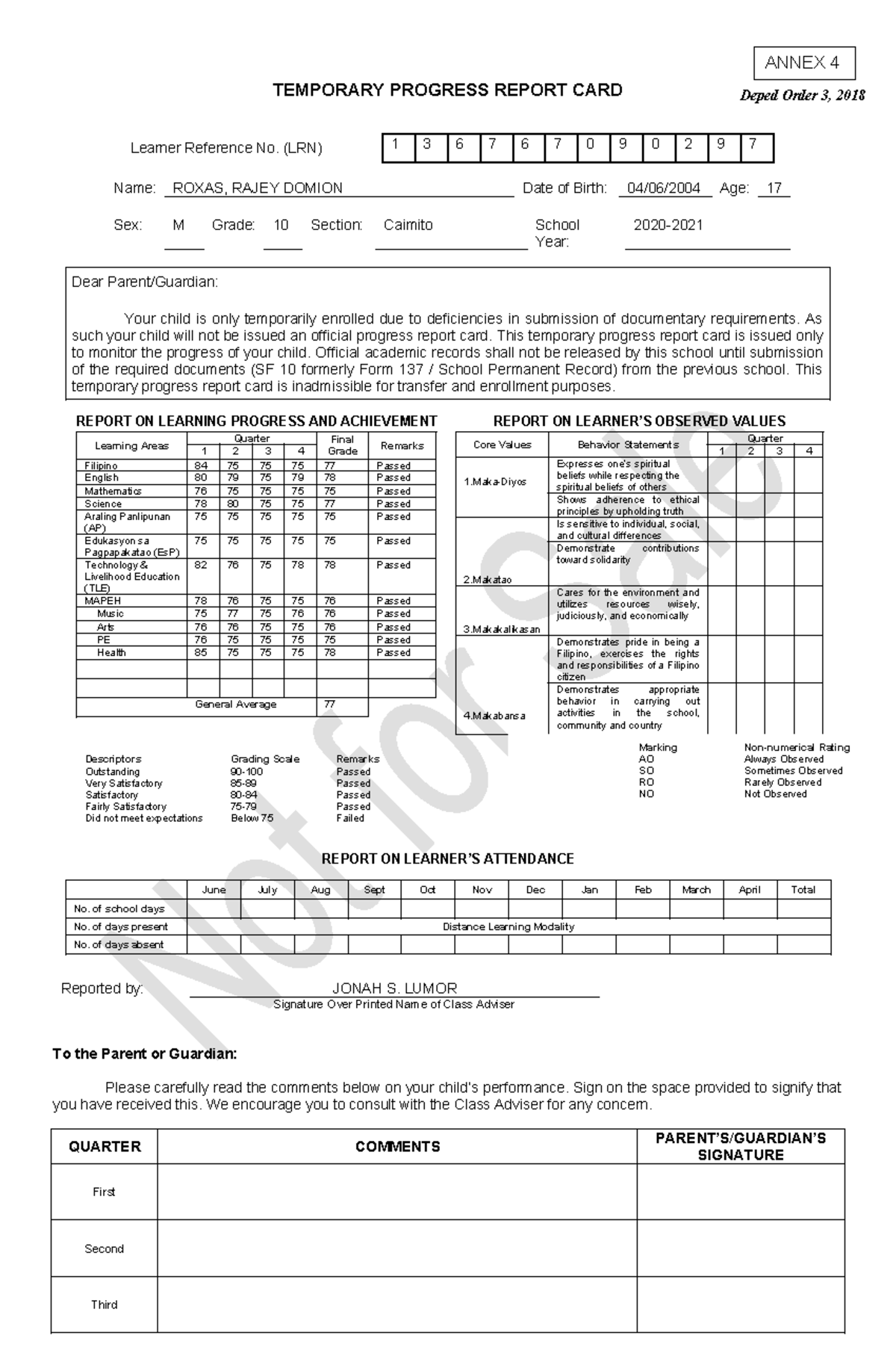 Annex 4 Temporary Progress Report Card DO 3 2018 - TEMPORARY PROGRESS ...