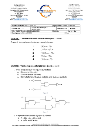 Examen 2019 - exercice automatisme - Page 1/ Université Mohamed BOUDIAF ...