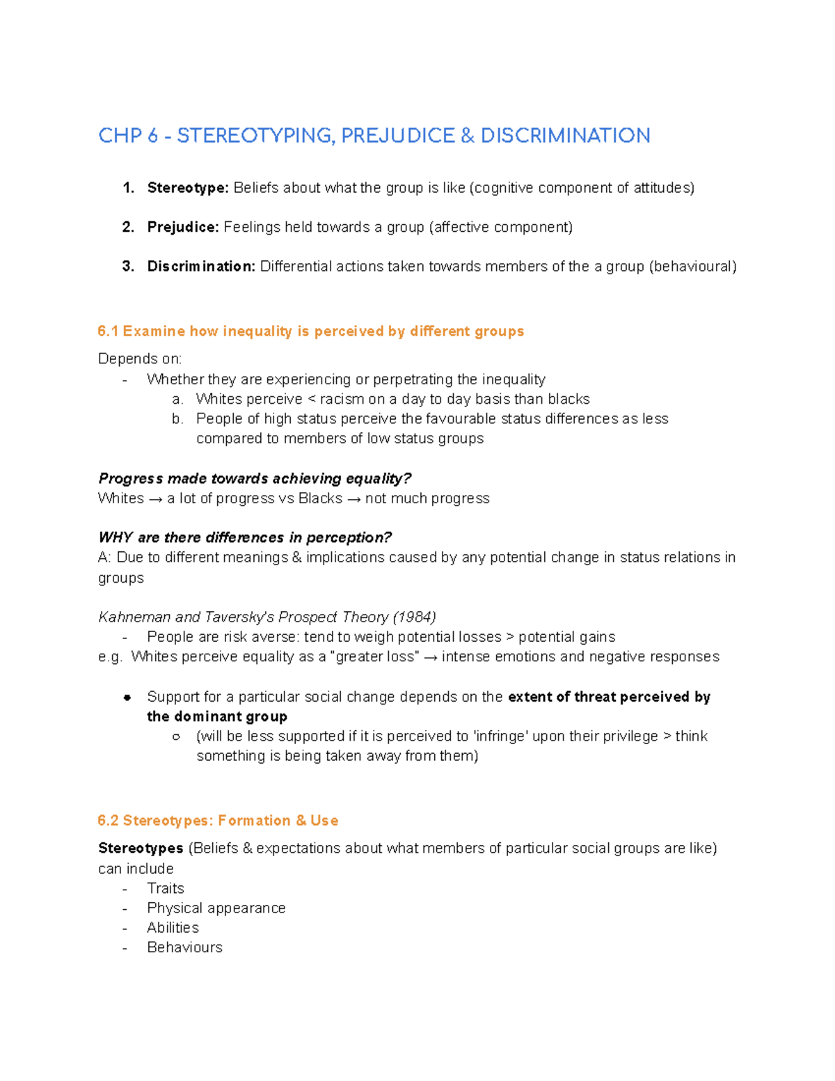 Social Psychology - Stereotyping, Prejudice & Discrimination - CHP 6 ...
