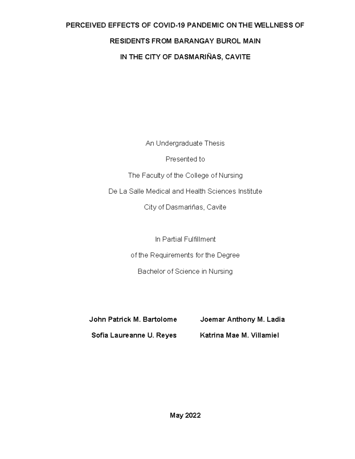 Bartolome-Group 6-BSN3-5-Thesis-Revised-August - PERCEIVED EFFECTS OF ...