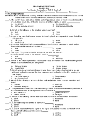 TLE Handicraft 10 Q2 week 1 2 - Q2/Week 1- QUARTER 2 Overview Fashion ...