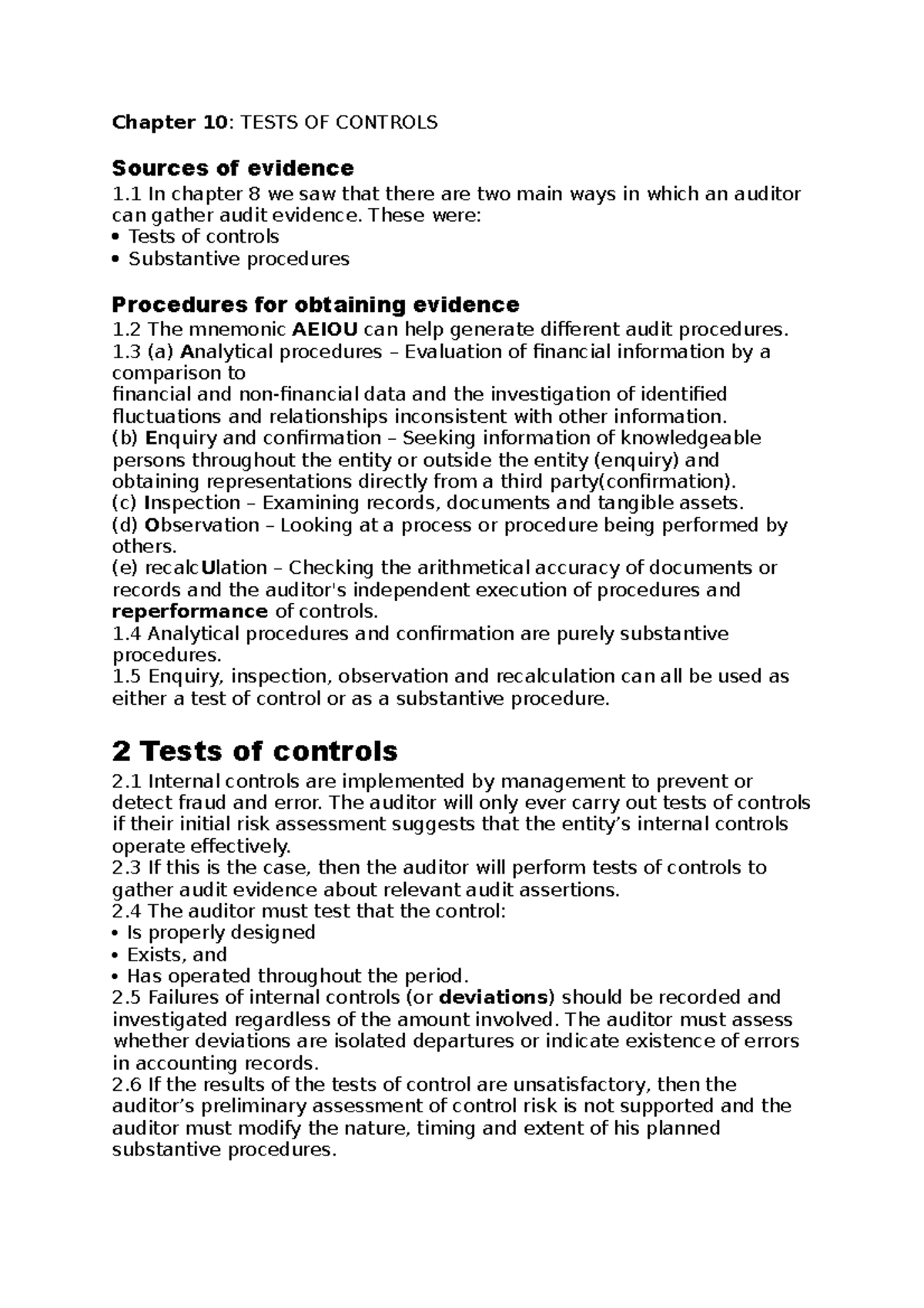 Chapter 10 Tests of Control - Chapter 10 : TESTS OF CONTROLS Sources of ...