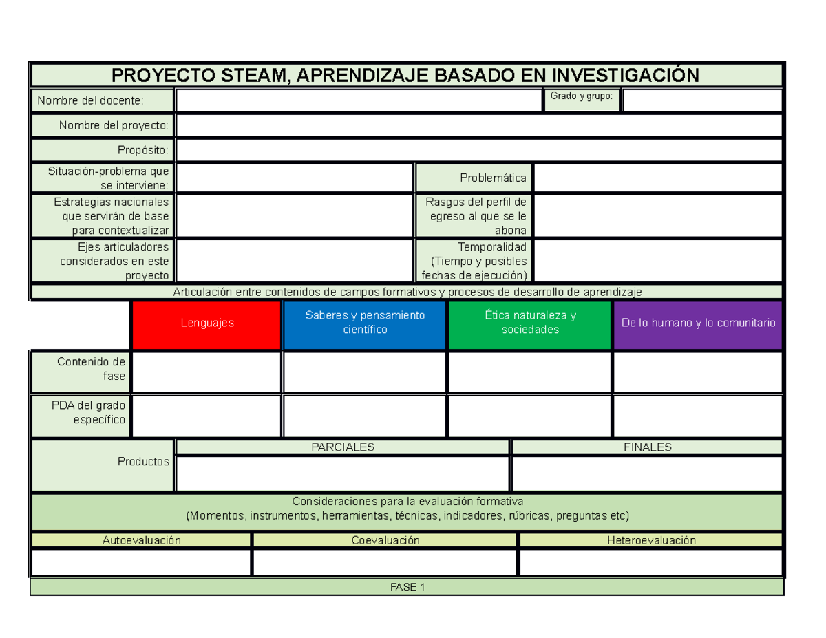Formaton Planeación de Proyecto Steam - PROYECTO STEAM, APRENDIZAJE ...