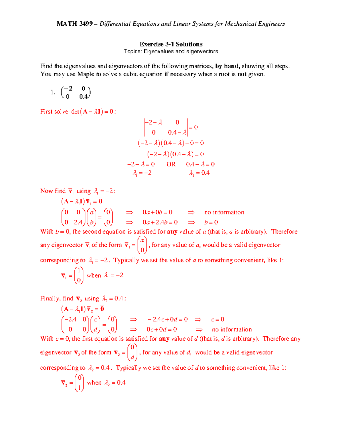 Exercise 3-1 - Solutions - Exercise 3-1 Solutions Topics: Eigenvalues ...