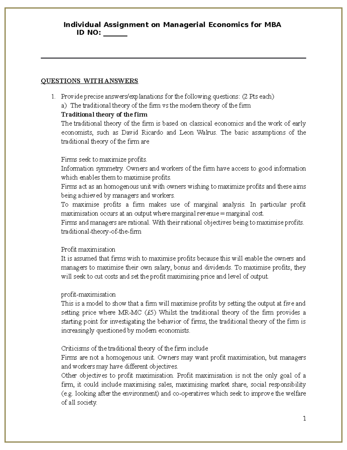 ME Individual Assignment - Individual Assignment on Managerial ...