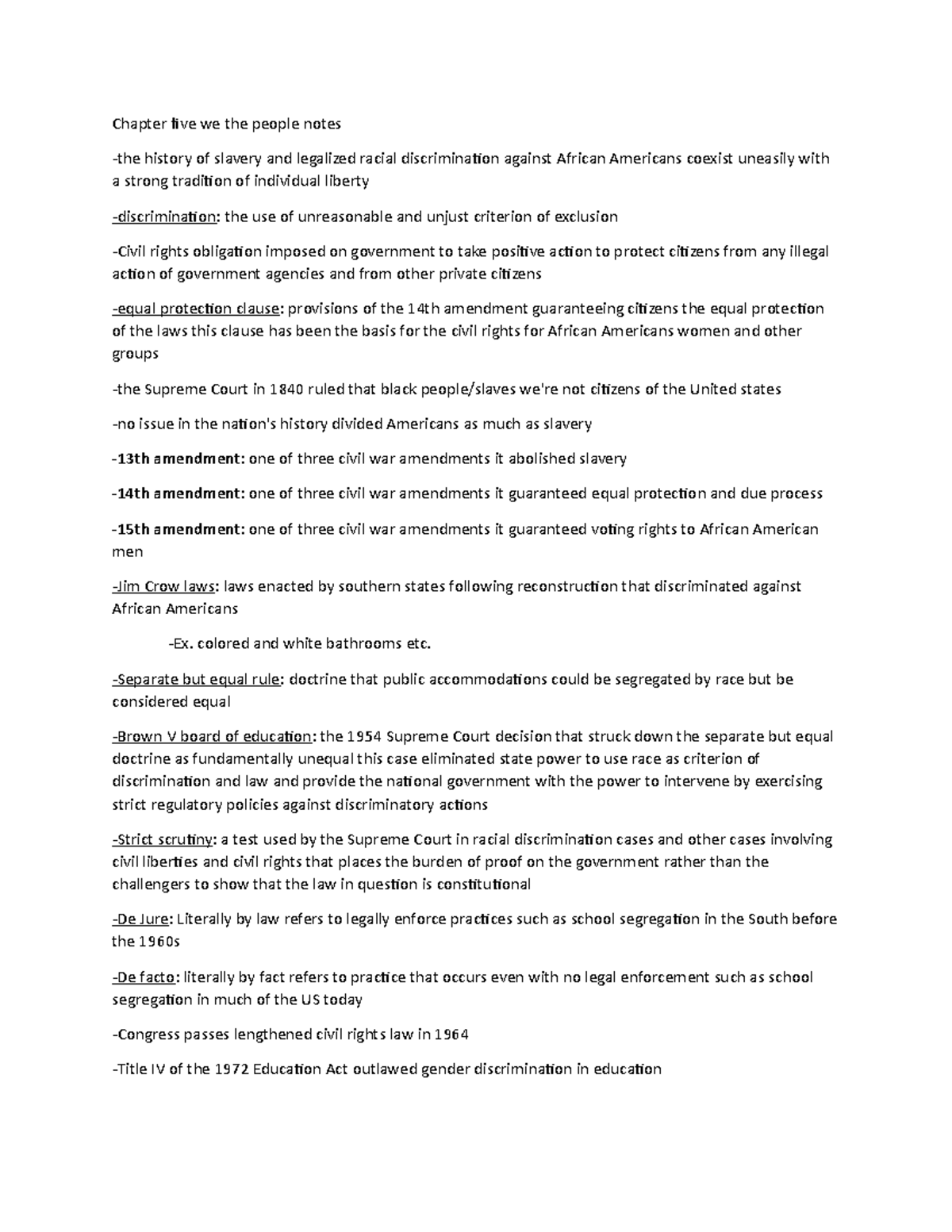 Chapter five we the people notes - colored and white bathrooms etc ...